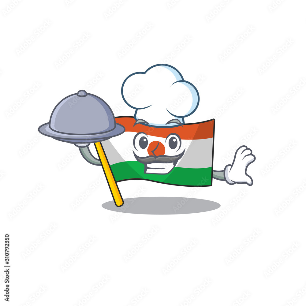cartoon design flag niger Scroll as a Chef with food on tray Stock ...
