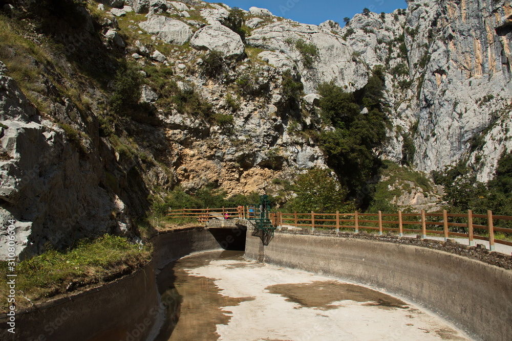 Water channel at hiking track Ruta del Cares from Poncebos to Cain in ...