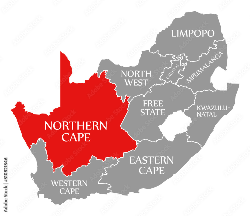 Northern Cape red highlighted in map of South Africa Stock Illustration ...
