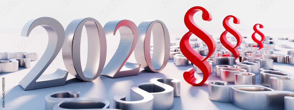 Silver paragraphs and the year 2020 numbers - 3d illustration Stock ...