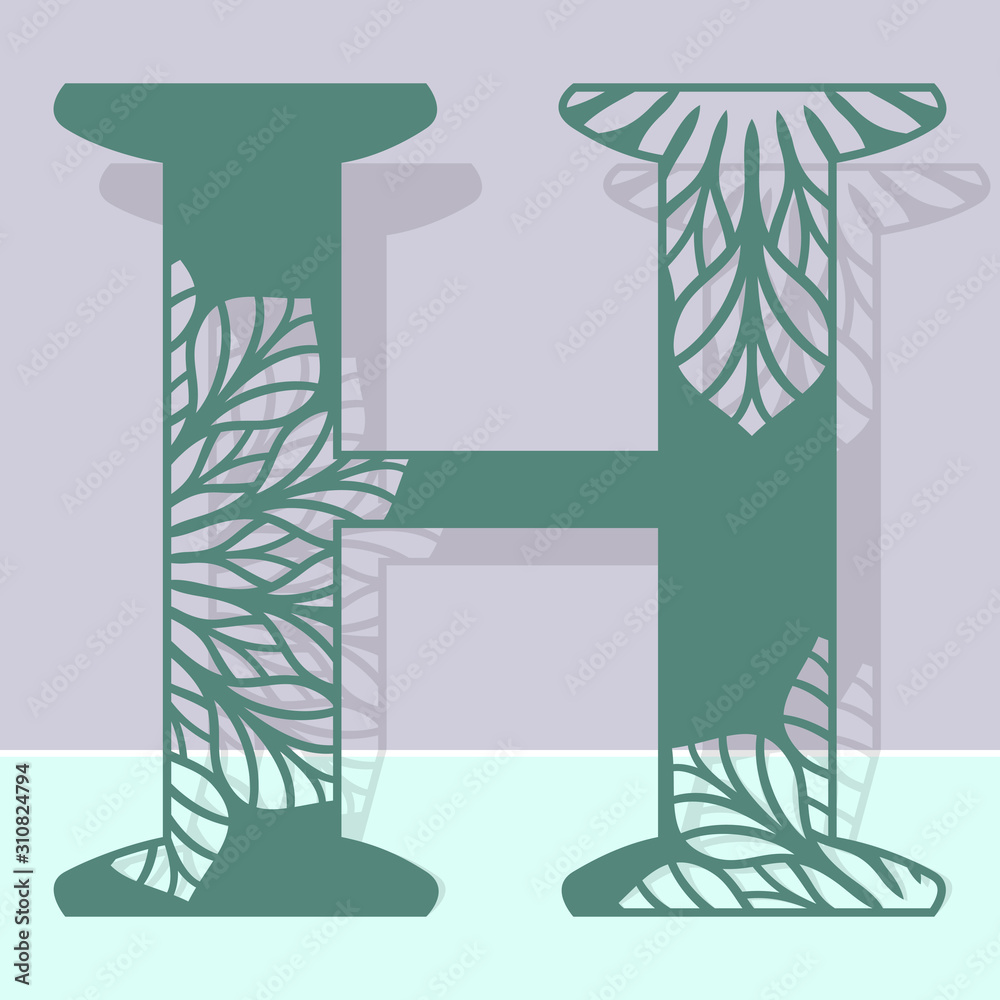 Laser cutting letter H. Woodcut vector design. Plywood lasercut gift ...