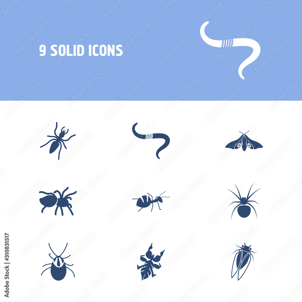 Vetor de Insects icon set and honey ant with eyed hawk moth, leaf ...