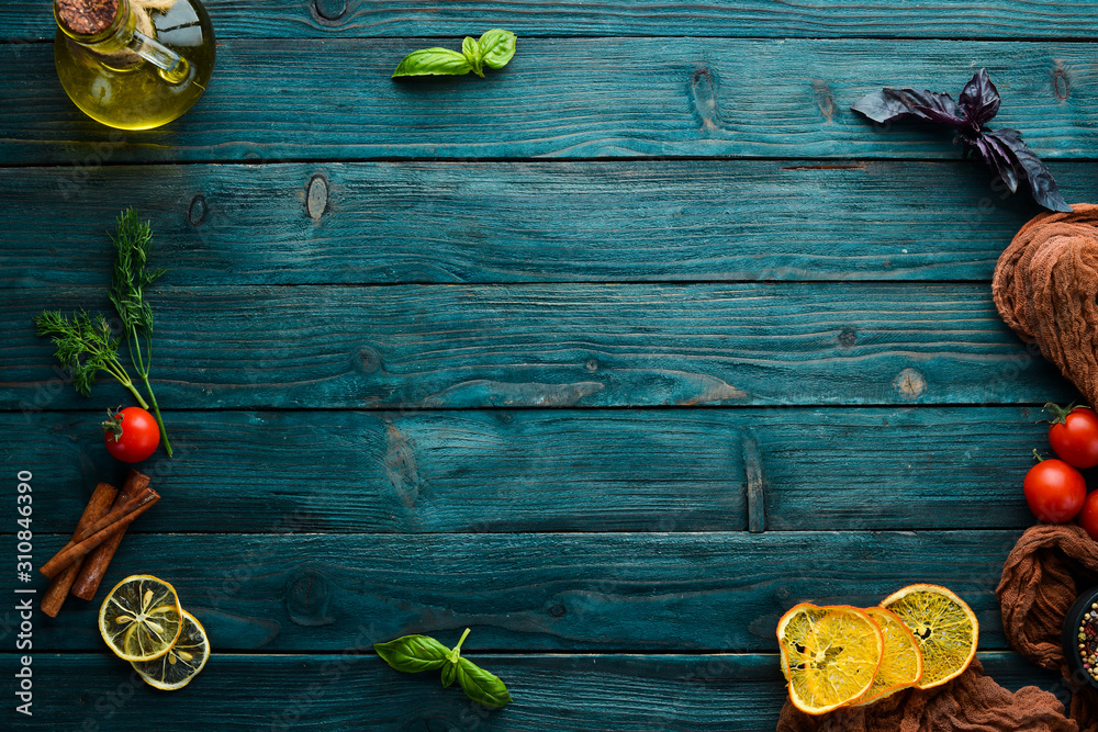 Blue Food Background. Cooking Ingredients. Top view. Free space for ...