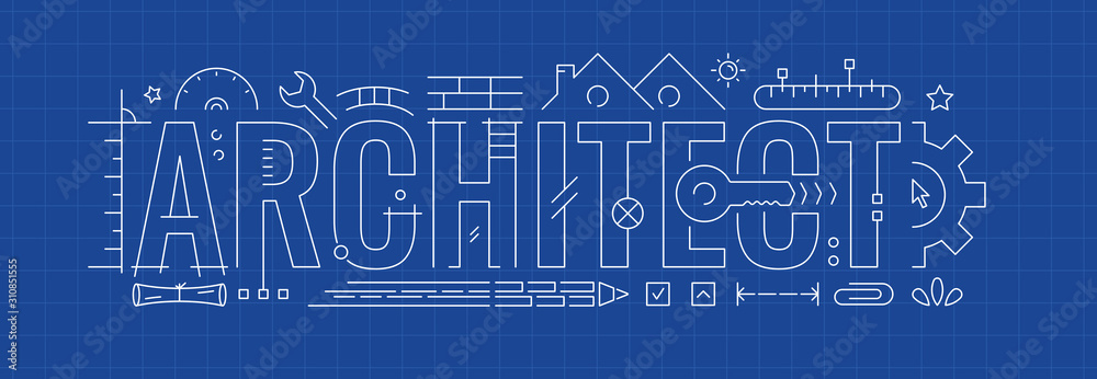 architect and architecture symbols. architect word technical drawing ...