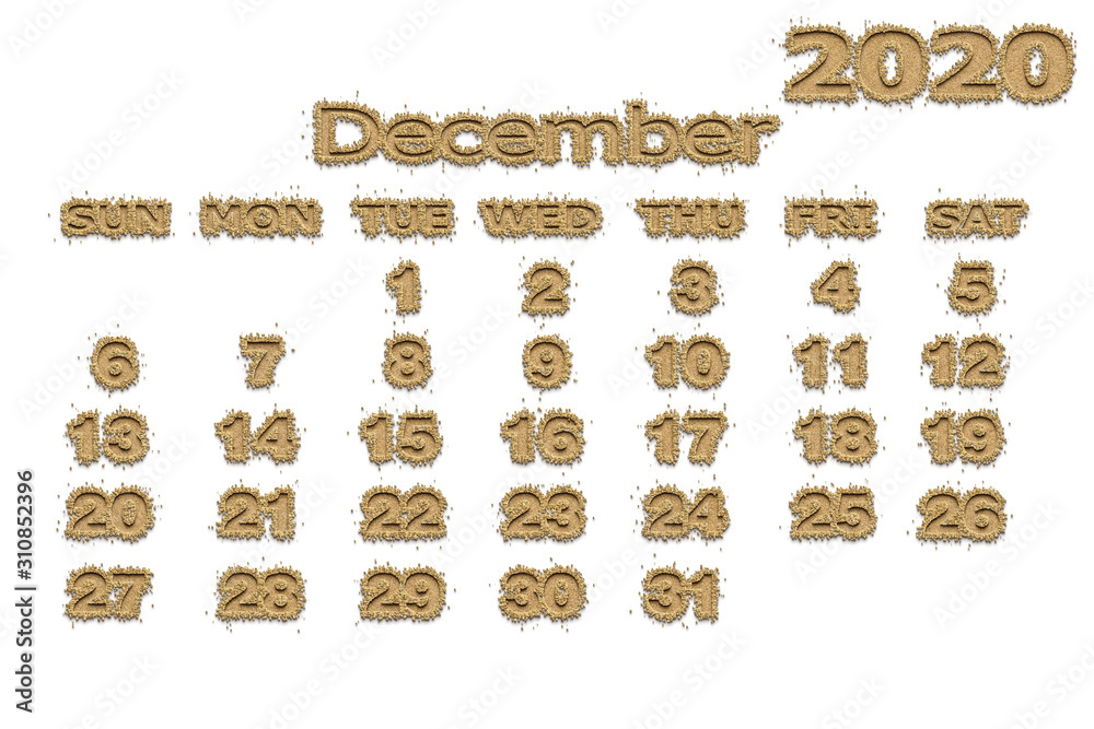 Calendar 2020 template logo with sand design on a white background with ...