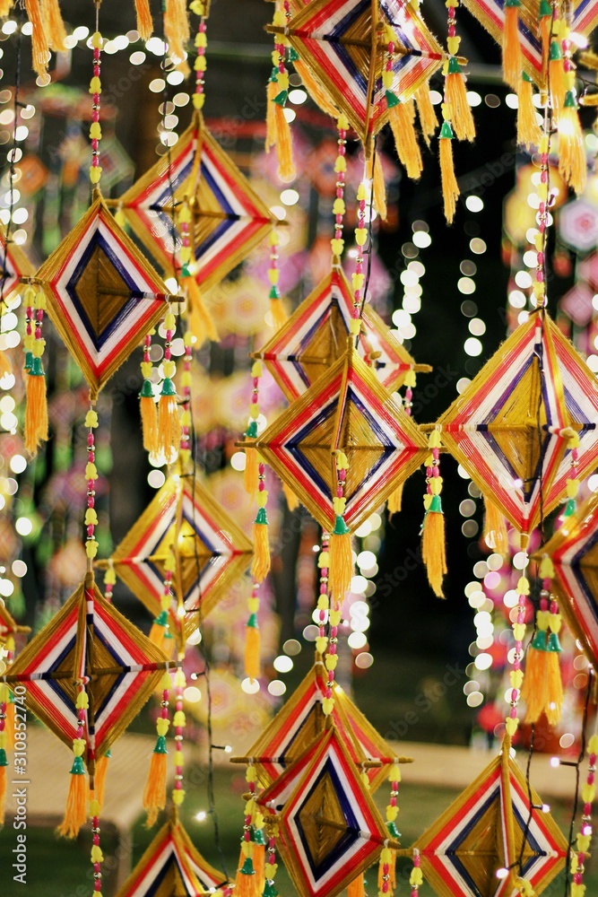 Tung flag Festival and religious work at night, Tung flag vintage of ...