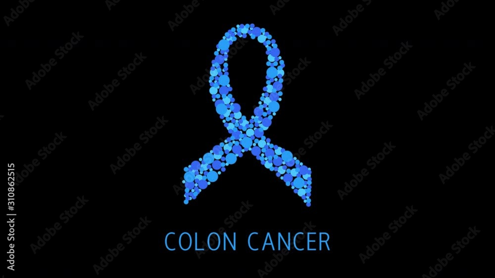 Colon cancer awareness animation. Blue ribbon made of dots on white ...