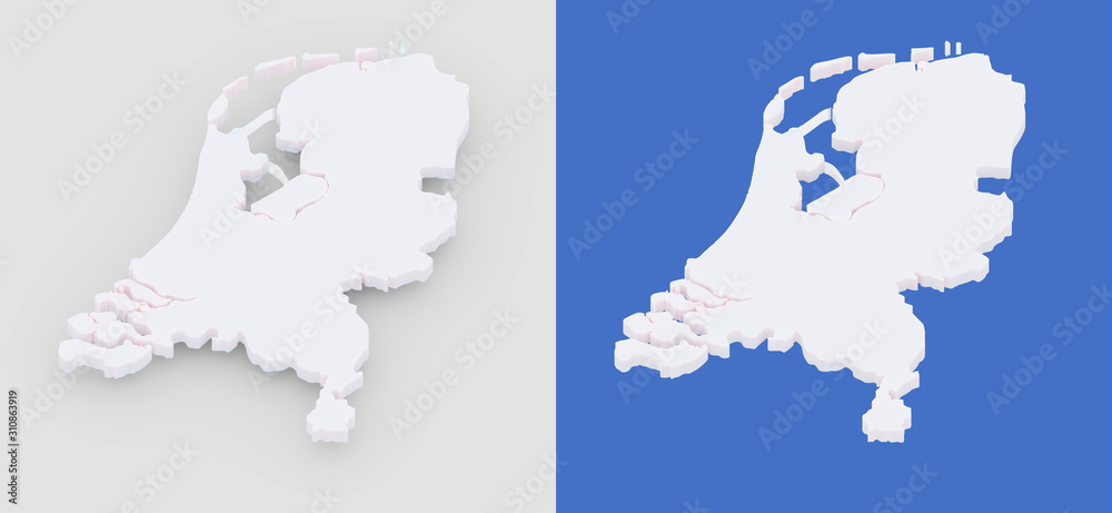 Map of Netherlands. 3d illustration render. Single color selection mask ...