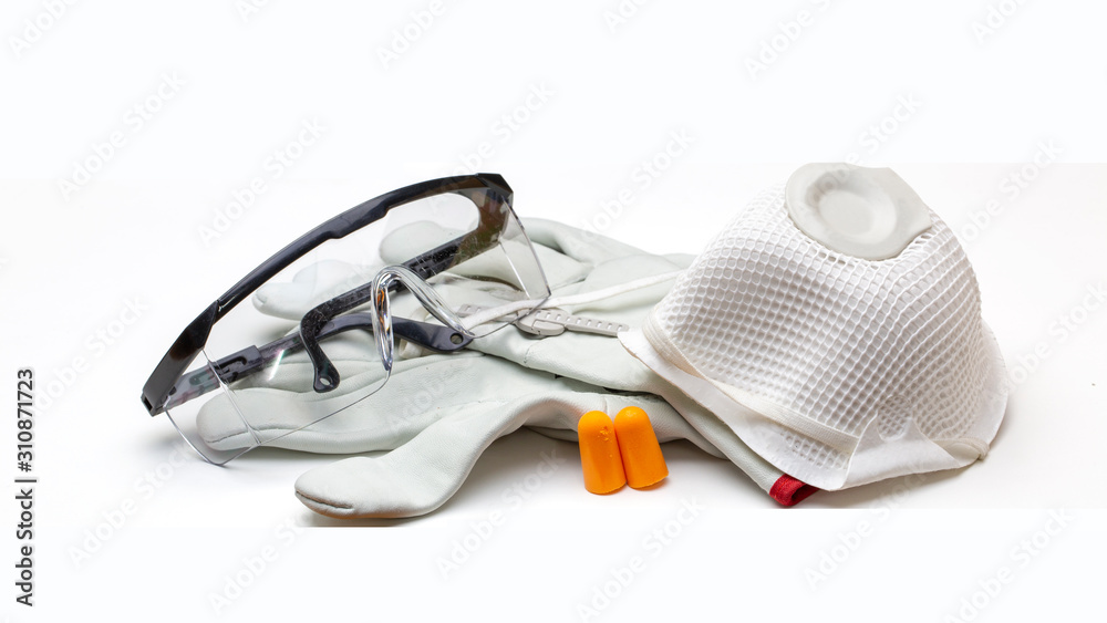 PPE (Personal Protective Equipment) for work safety consist with White ...