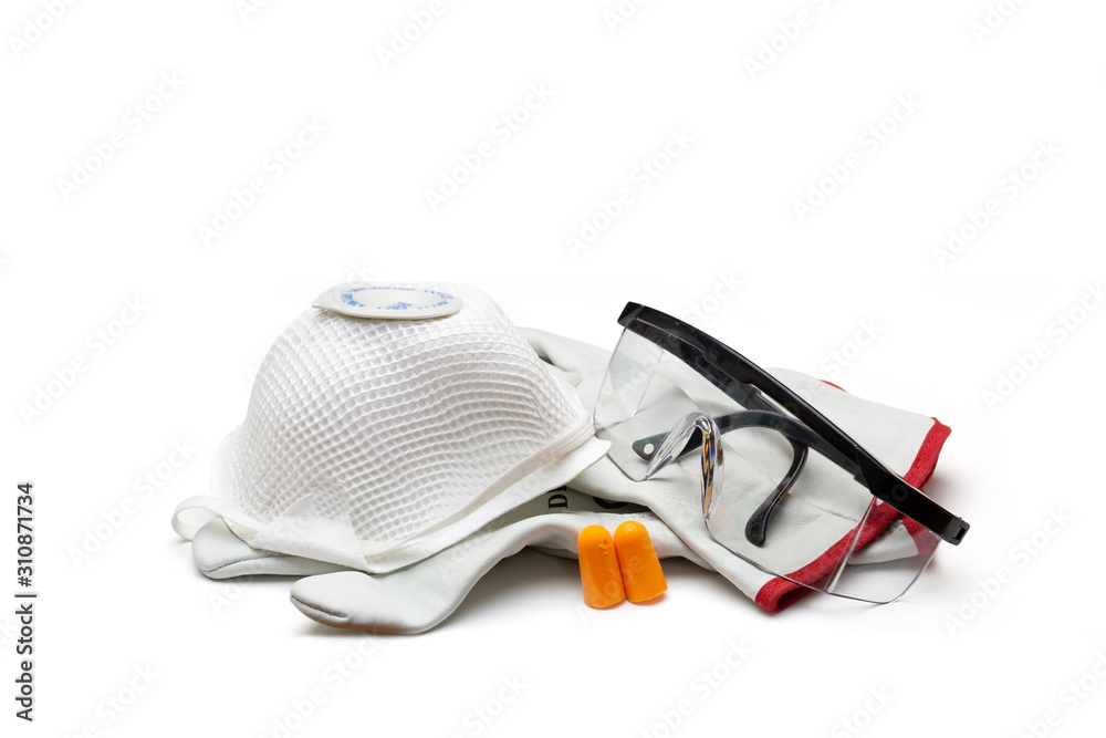 PPE (Personal Protective Equipment) for work safety consist with White ...