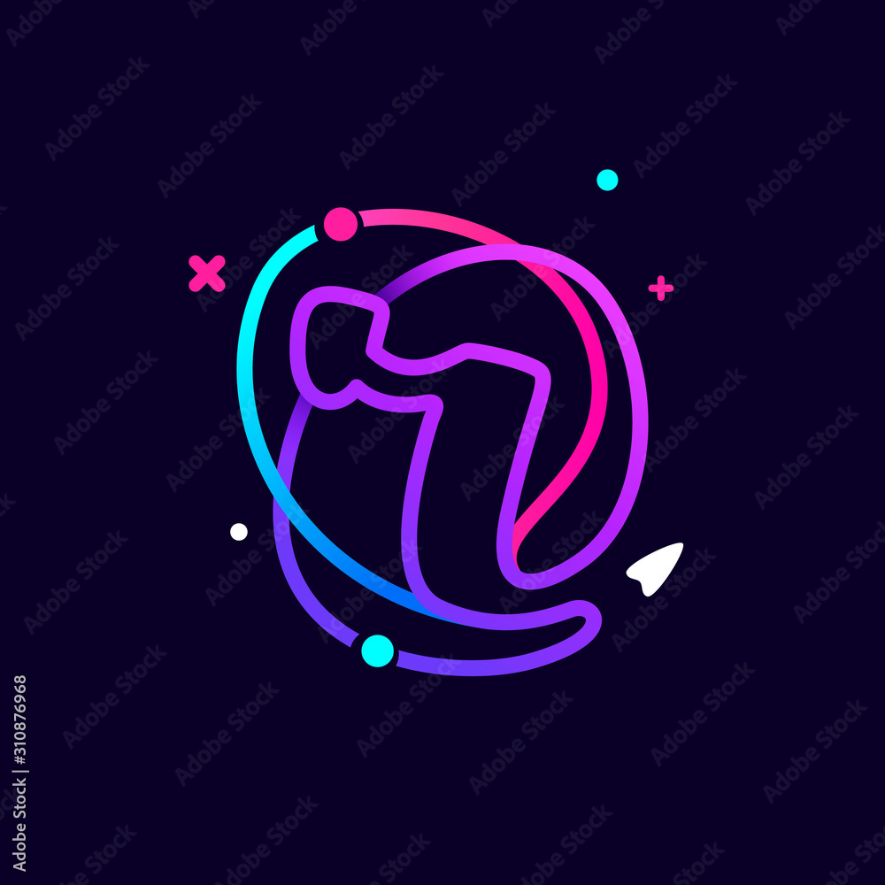 Lowercase r letter logo with planets, rocket and orbits lines. Stock ...