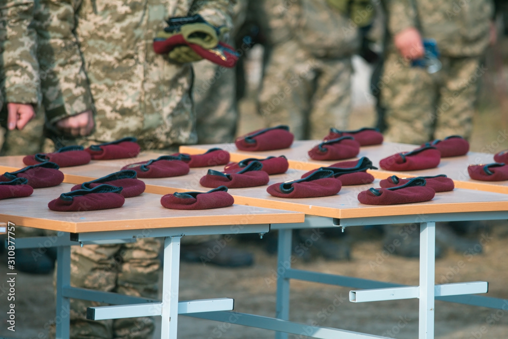 Army parade, military force uniform soldier row march Stock Photo ...