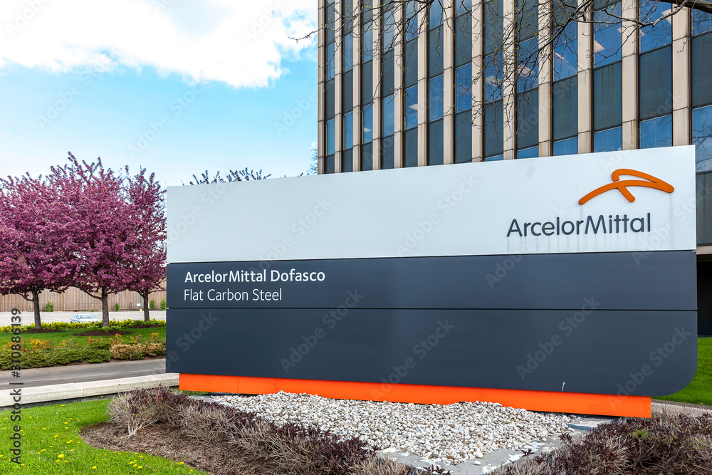 Hamilton, Ontario, Canada - May 20, 2018: Sign of ArcelorMittal Dofasco ...