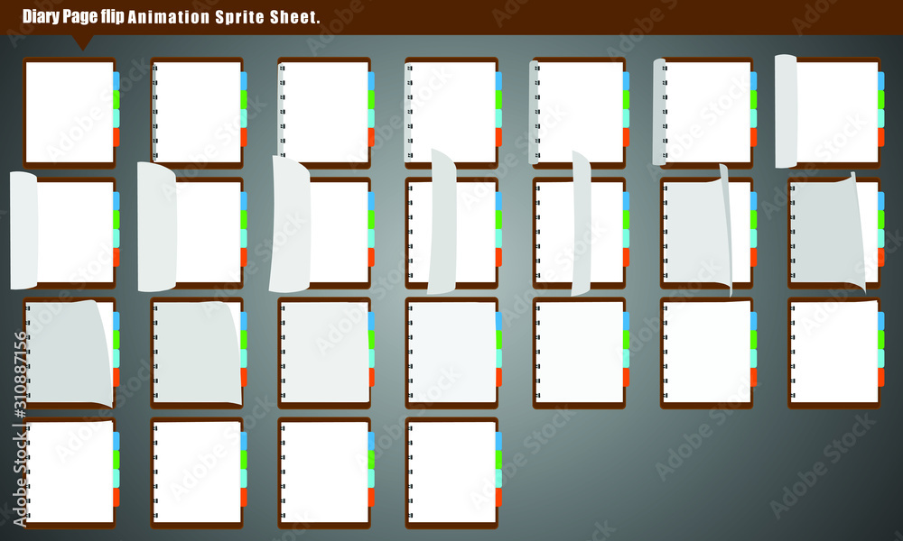 Vetor de Diary Page Flip Animation sprite sheet. Page Flip Animation ...