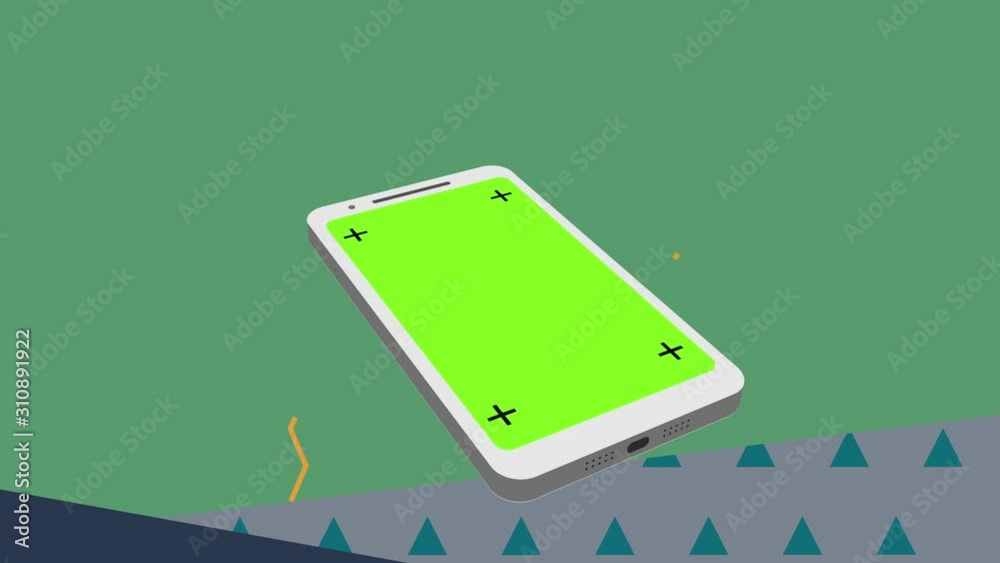 Fake 2D - 3D white phone animation. Mockup. Chroma screen with track ...