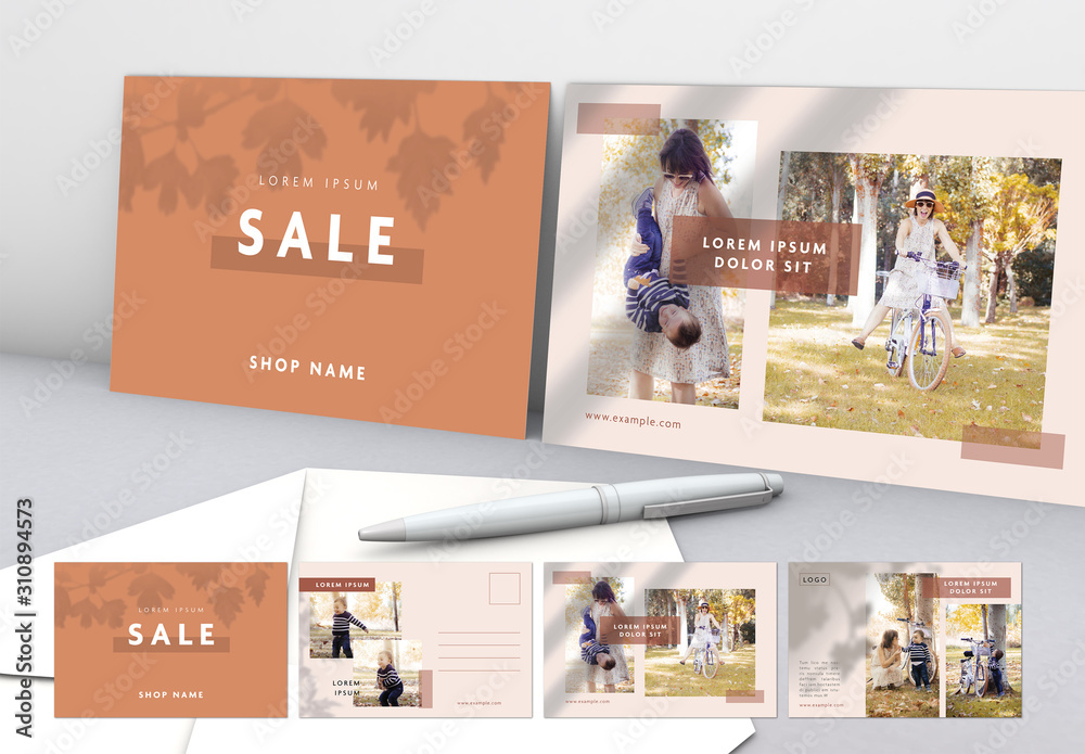 Multipurpose Pink and Orange Postcard Layout Stock Template | Adobe Stock
