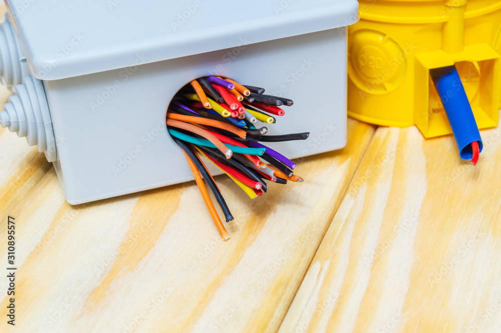 Electrical junction boxs with cables wire used in the electric ...