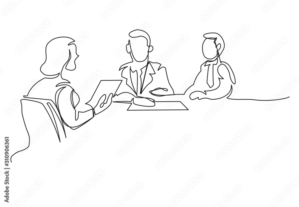 continuous line drawing of office workers at business meeting Stock ...