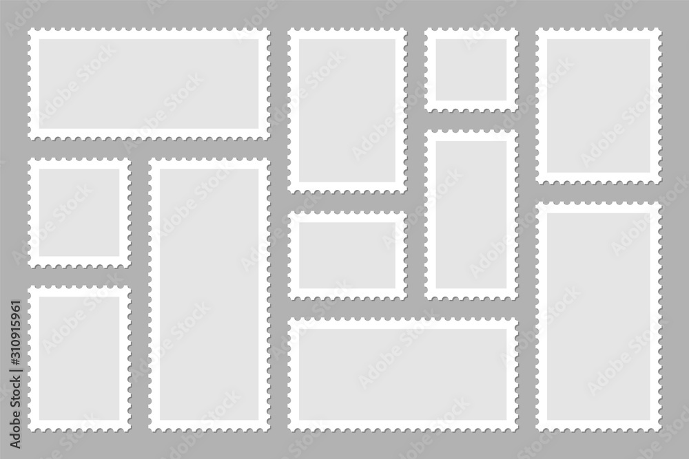Blank postage stamps collection. Sticky paper stamp. Vector ...