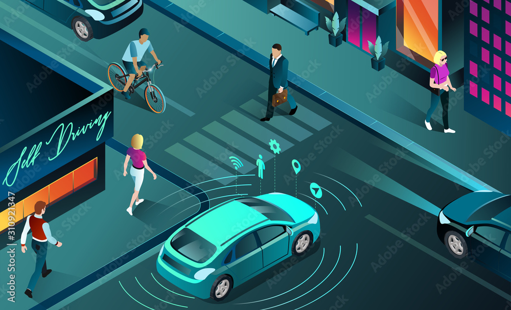 Vector isometric illustration of a self-driving car Stock Vector ...