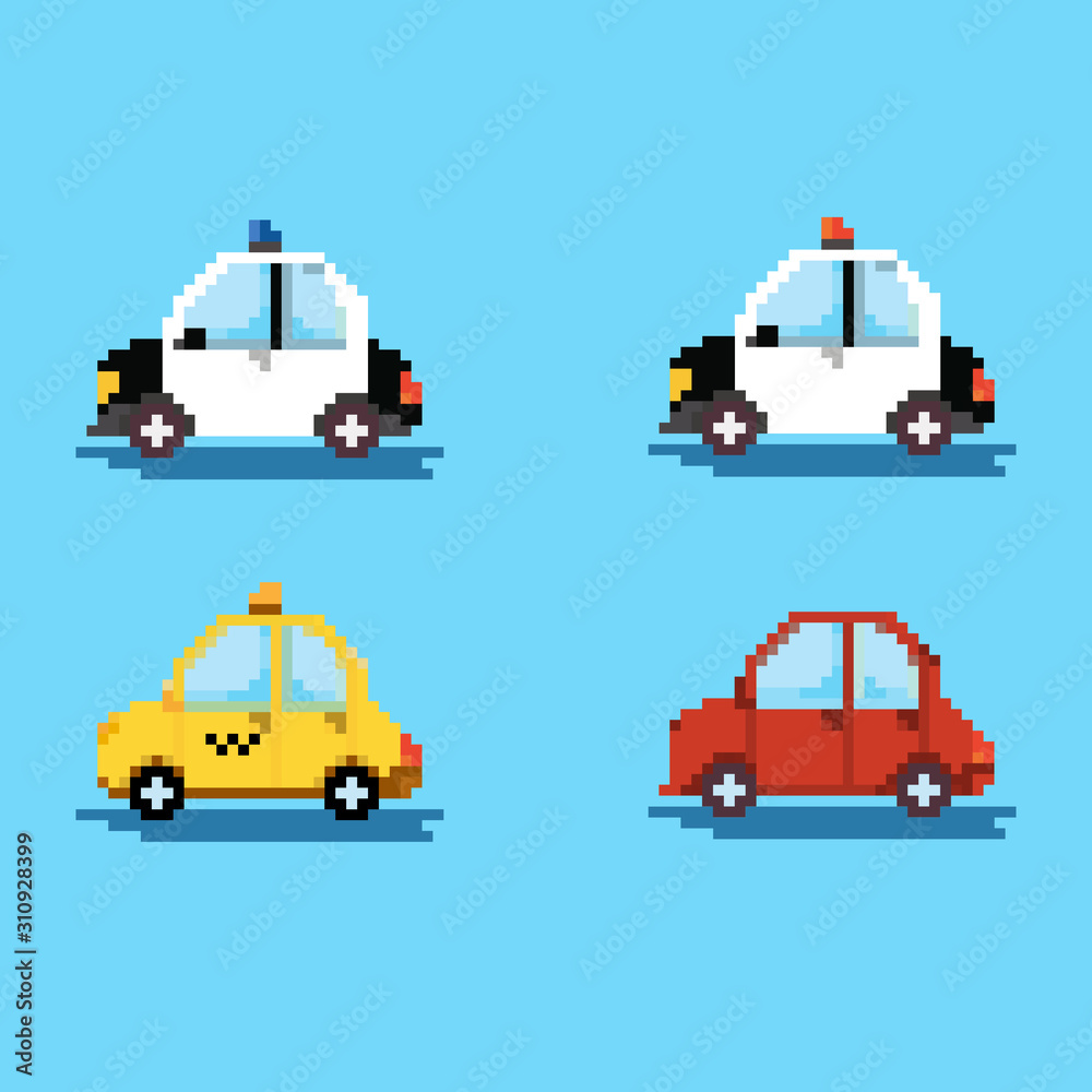 Pixel cartoon cars, bus. Vector set. Pixel art 8 bit. Perfect for ...
