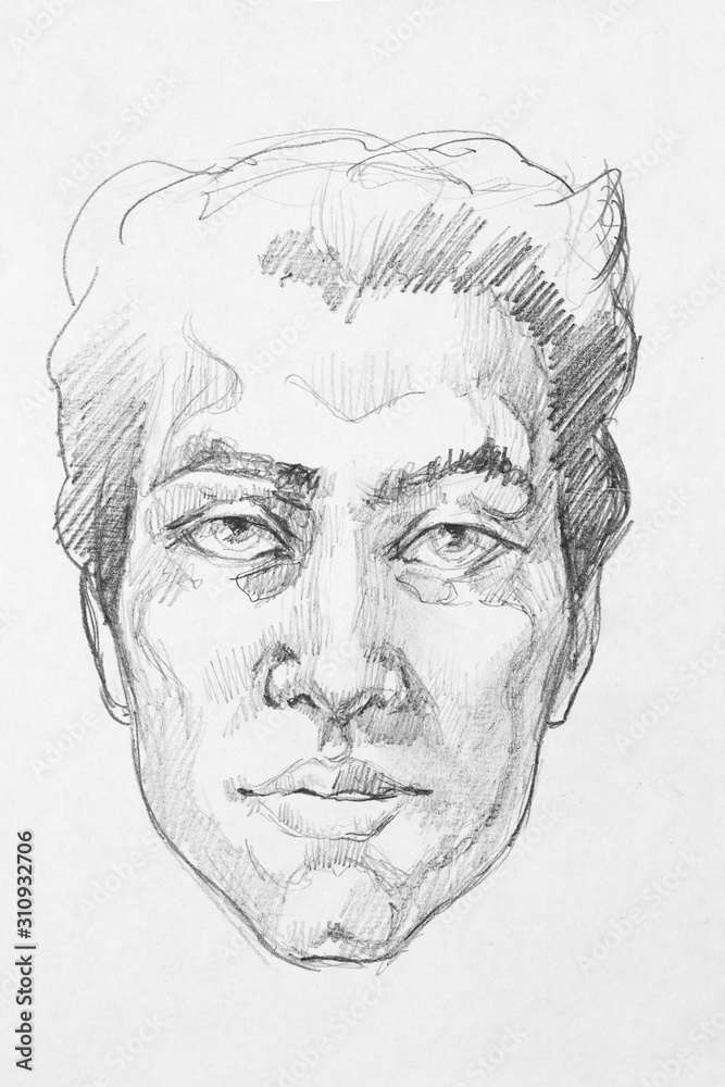 Pencil drawing abstract man portrait front veiw sketch on paper Stock ...