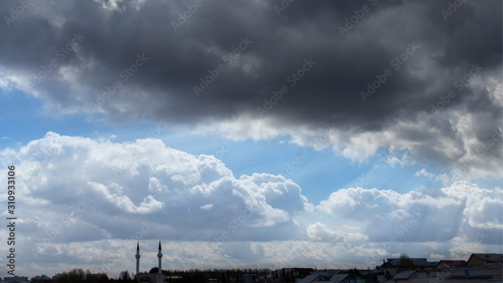 Silhouettes of two muslim minarets on a background of a beautiful ...