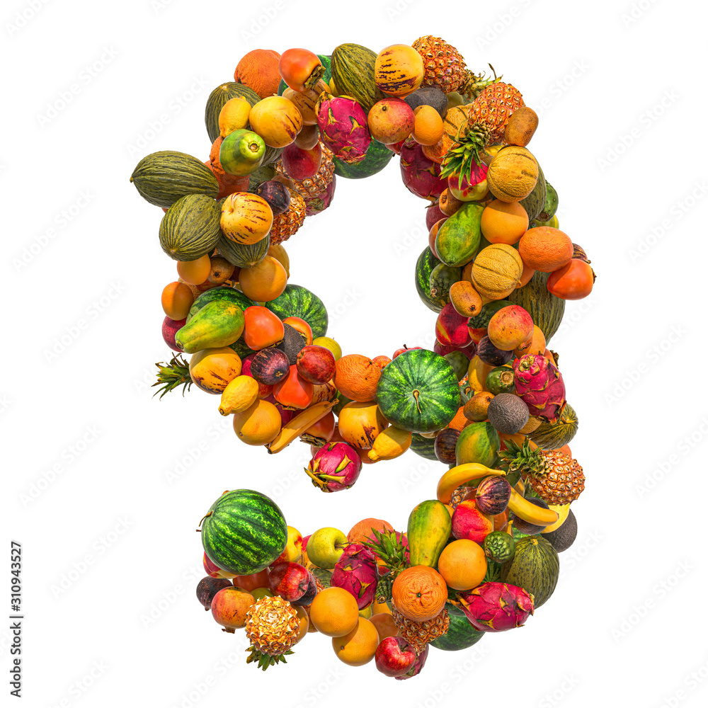 Number 9 from fruits, 3D rendering Stock Illustration | Adobe Stock
