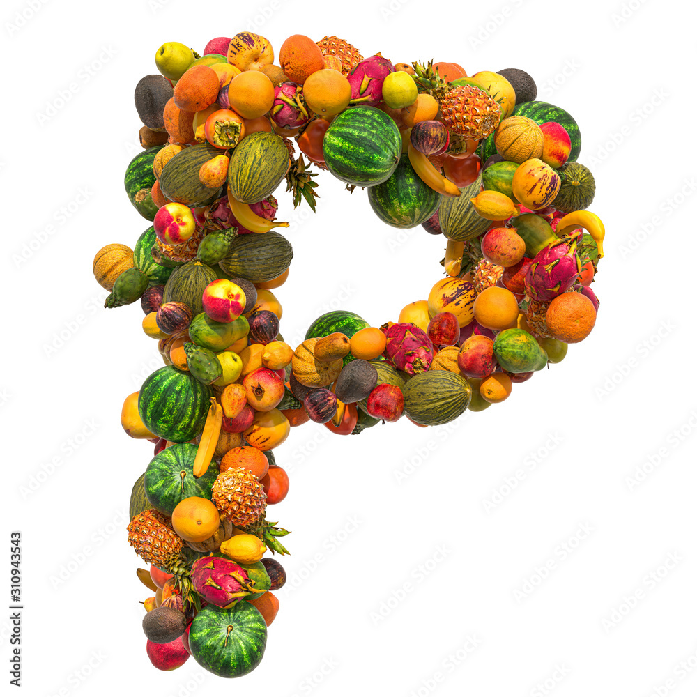 Letter P, fruit font. 3D rendering Stock Illustration | Adobe Stock