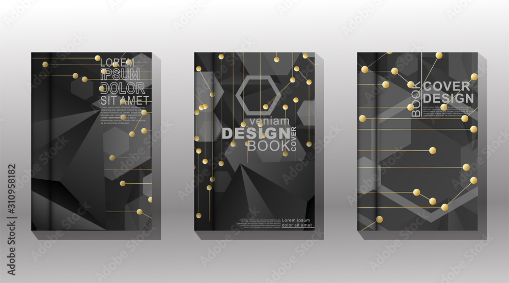 Minimal cover design. low poly hexagon with gold dot and line connected ...