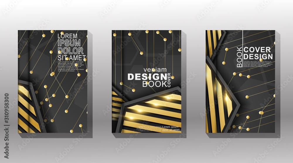 Minimal cover design. low poly hexagon with gold dot and line connected ...