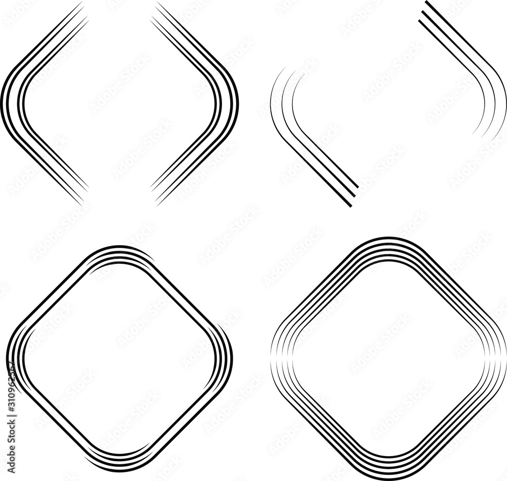 Set of black abstract stripes in rounded rectangle form. Geometric art ...