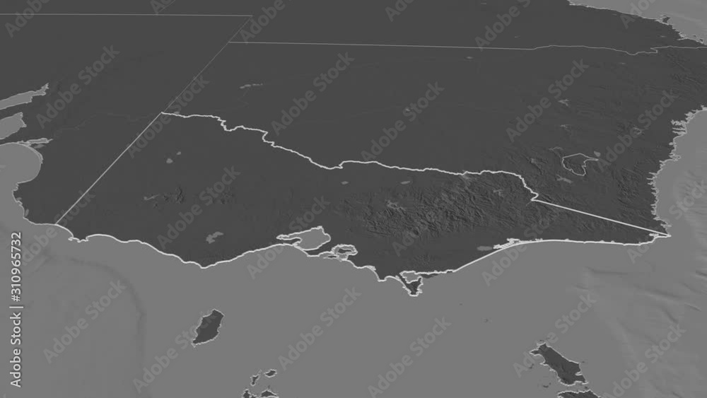 Victoria, state with its capital, zoomed and extruded on the bilevel ...