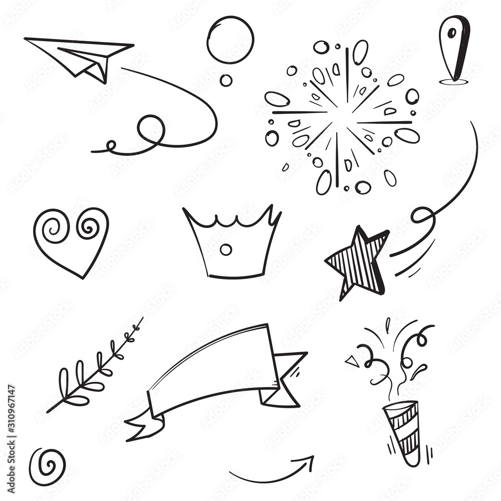 cartoon Hand drawn set elements, for concept design. doodle abstract ...