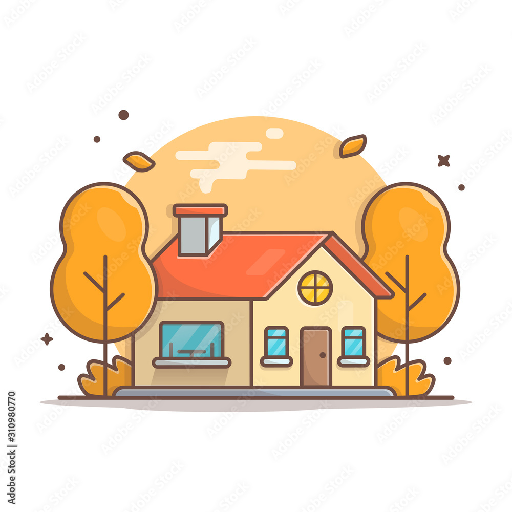 Autumn House with Trees Vector Illustration. Happy Autumn. Autumn Icon ...
