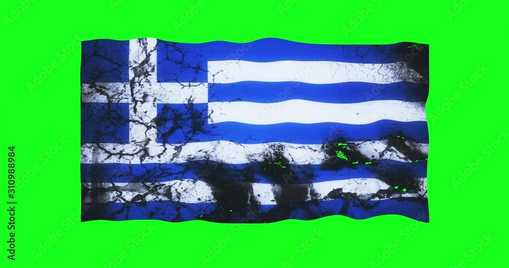 Greece flag grungy and destroyed effect on green screen background ...