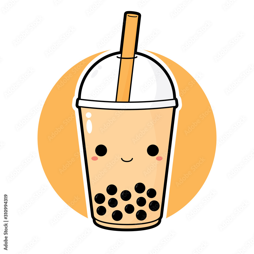 Cute kawaii Taiwanese bubble milk tea. Vector cartoon illustration ...
