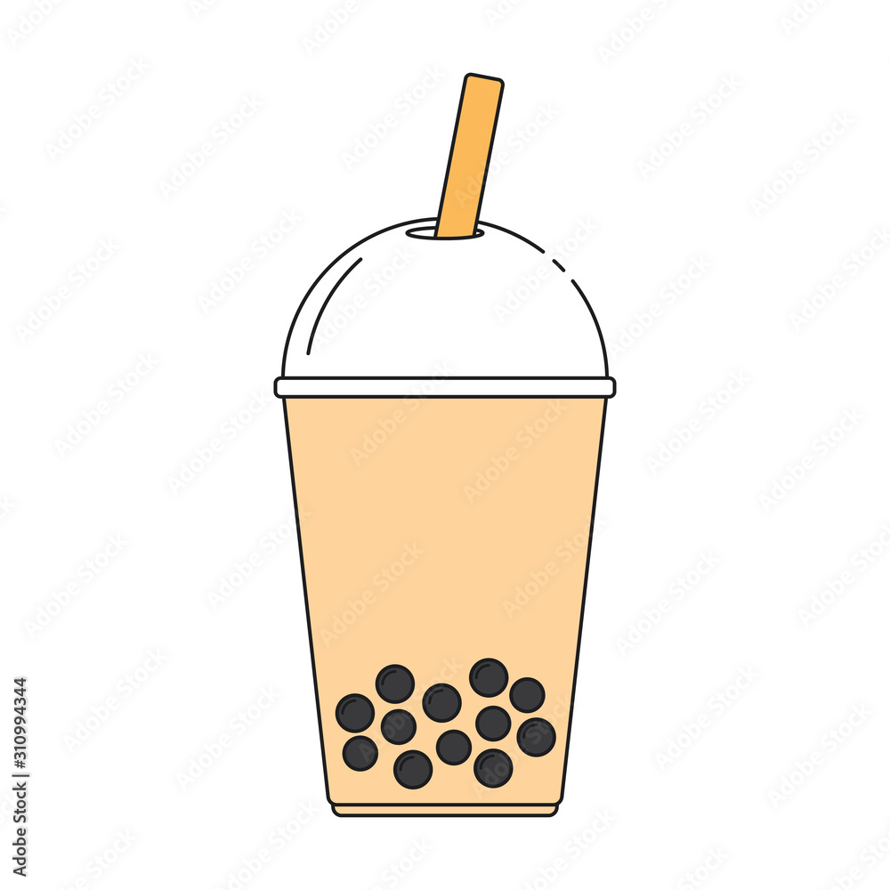 Taiwanese bubble milk tea. Line art design. Stock Vector | Adobe Stock