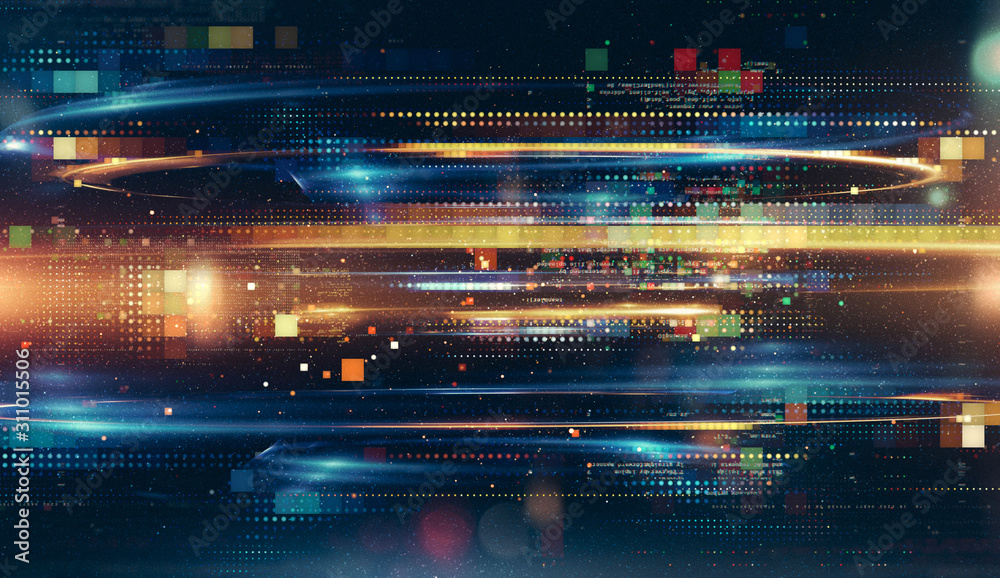 Abstract tech background. Floating Numbers HUD Background. Matrix particles grid virtual reality ...