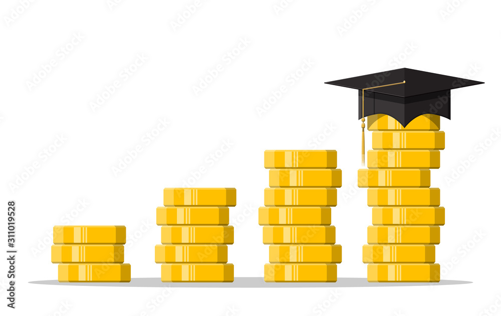 Graduation cap and gold coin. Education savings and investmet concept ...