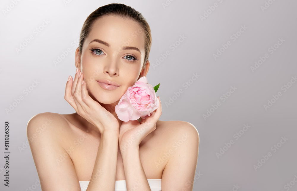 Beautiful young woman with clean fresh skin on face . Girl facial ...