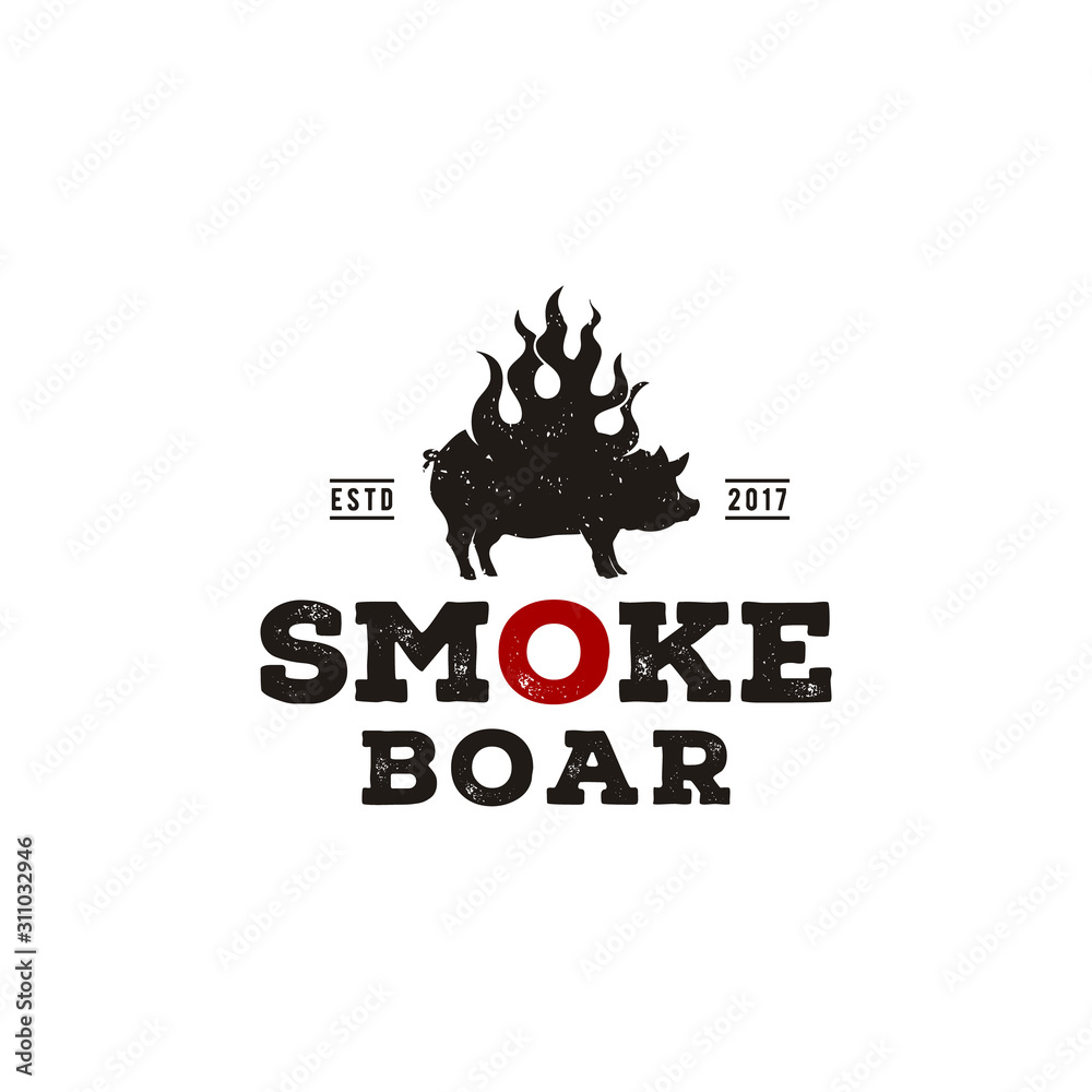Smoke Grilled Pork Pig, Silhouette Burned Boar, Hog with Fire Flame ...
