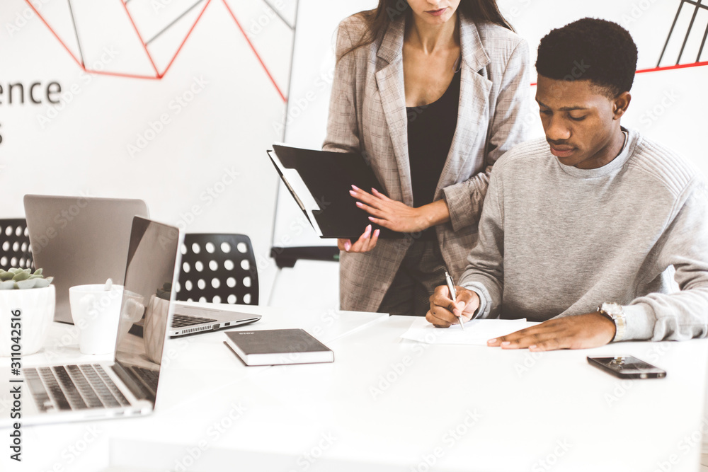 African american man signing contract, black man hand putting signature ...