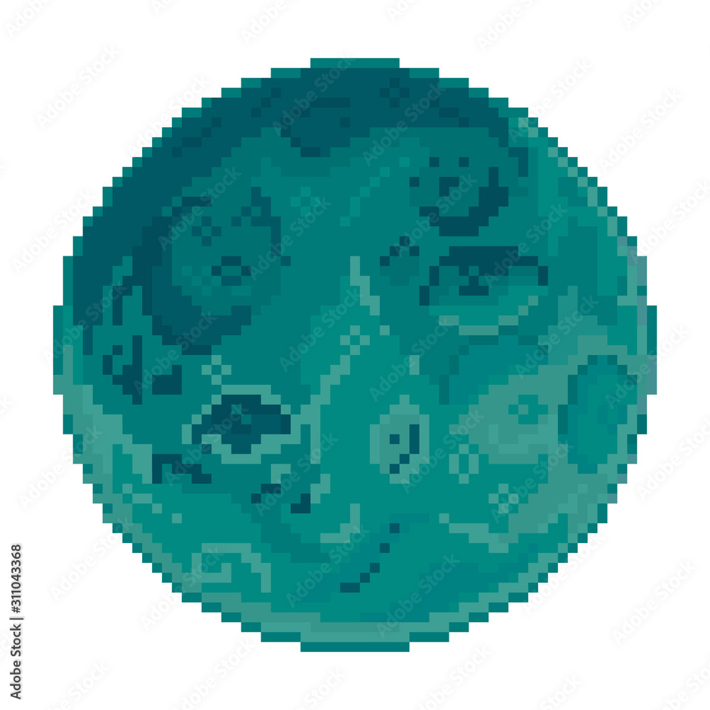 Pixel blue planet. Isolated vector. 8 bit. Pixel art Stock Vector ...
