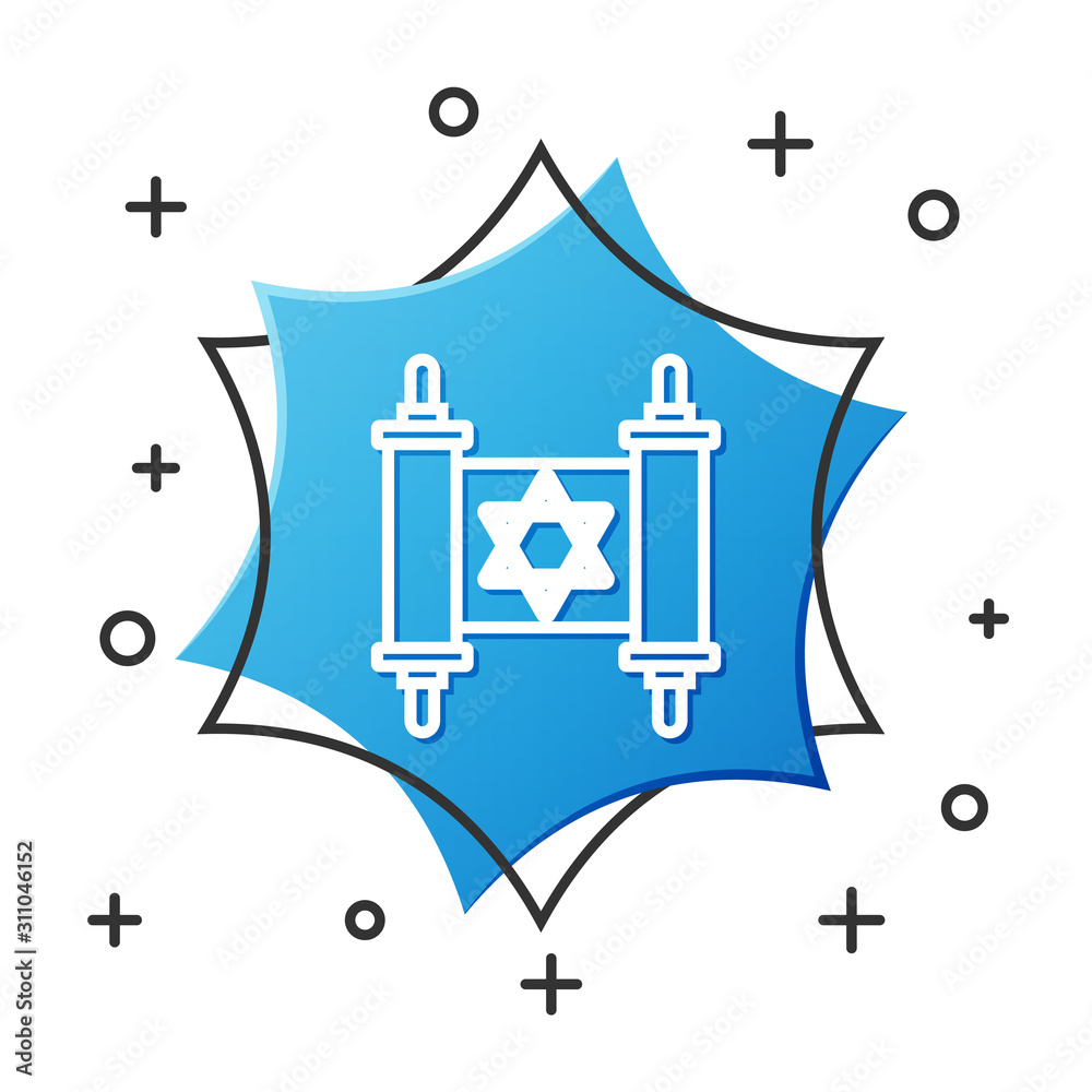 White line Torah scroll icon isolated on white background. Jewish Torah ...
