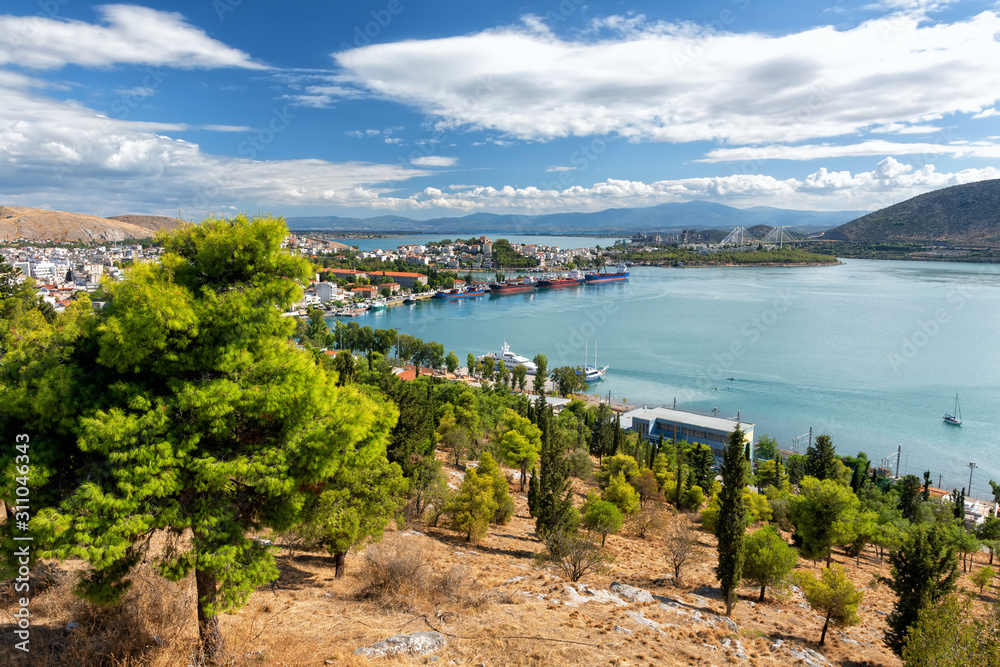 View of the Strait of Eurypia and the island of Euboea from Karabab ...