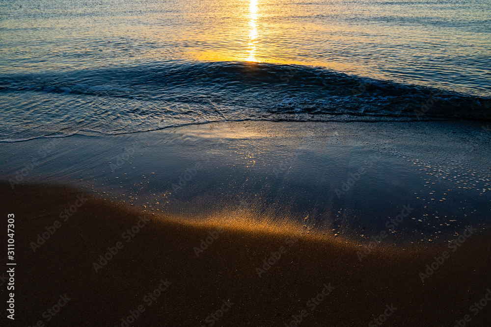 Unique sea wave movement in sunrise light. Background, abstract water ...