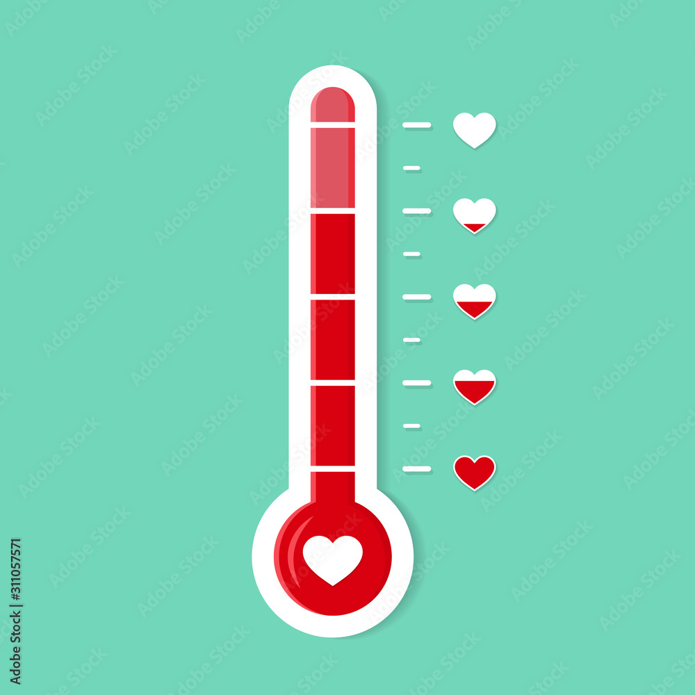 Thermometer gauge lobe of heart. Romantic goal icon. Heat level of love ...