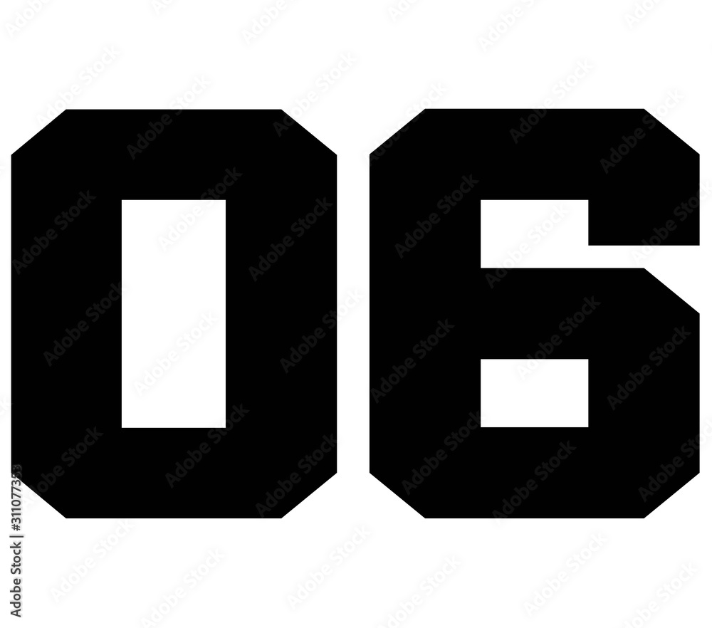 06,Classic Vintage Sport Jersey Number, Uniform numbers in black as fat ...