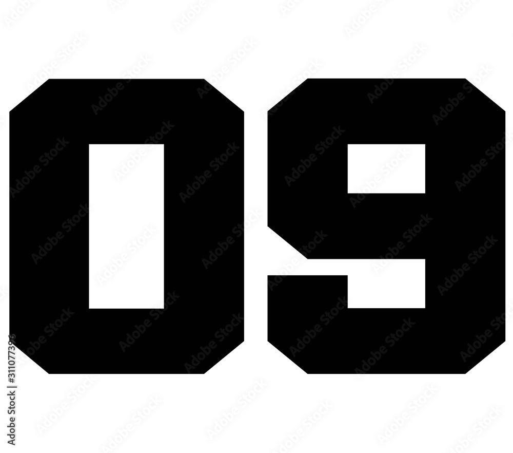 09,Classic Vintage Sport Jersey Number, Uniform numbers in black as fat ...